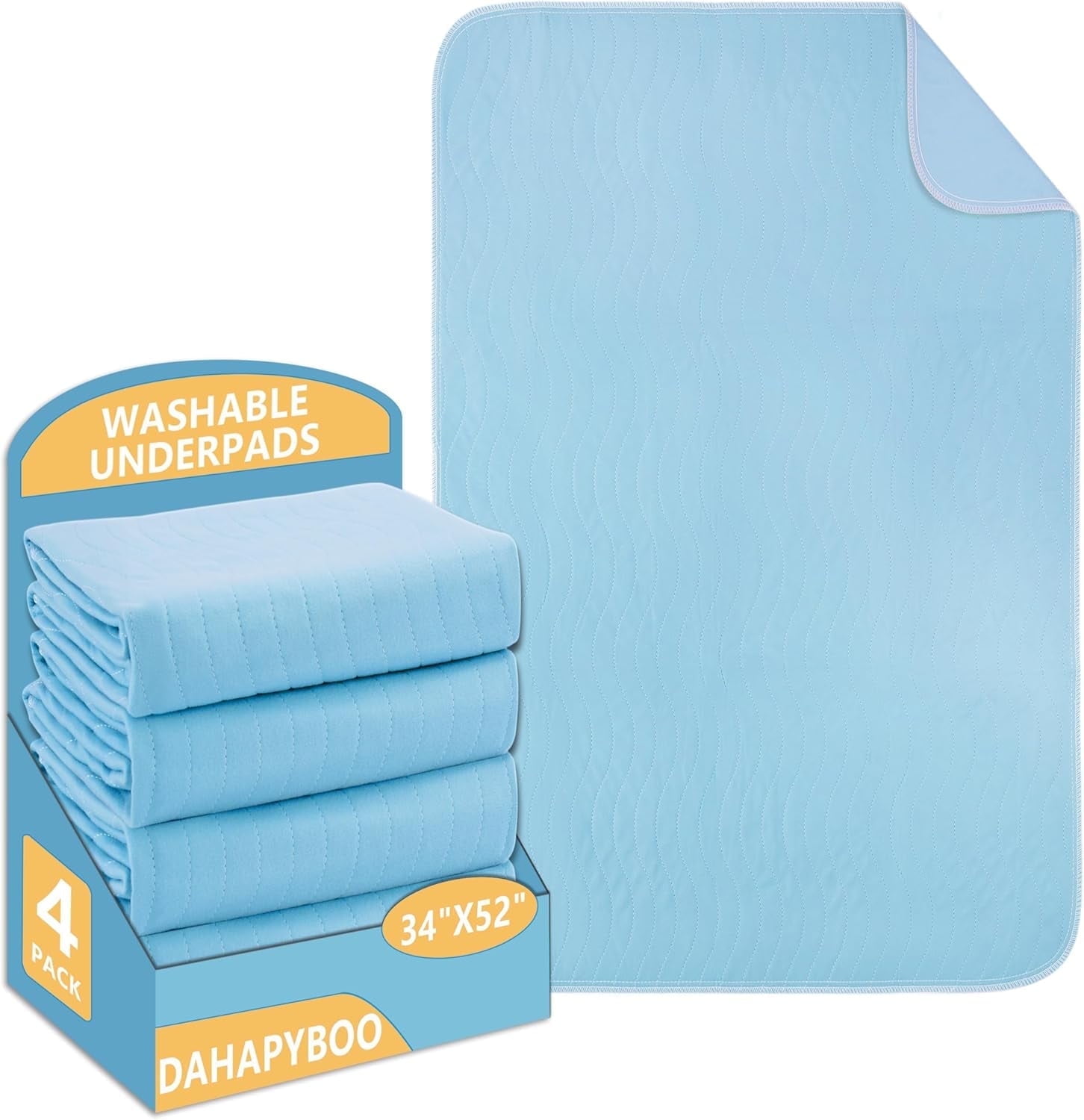 Washable Underpads, 36'x54' 4 Pack Incontinence Pads, Heavy Absorbency ...