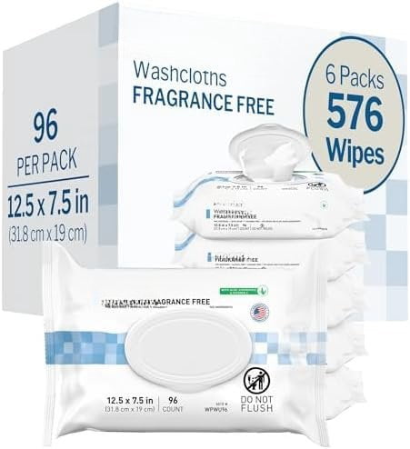 Washcloth Wipes for Adults, Unscented (6 Pack, 576 Washcloths ...