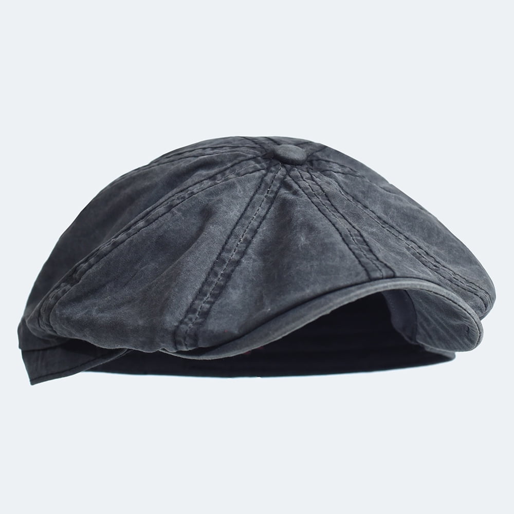 Washed Cotton Newsboy Cap Peaky Octagonal Hat Vintage Casual Cap Solid ...