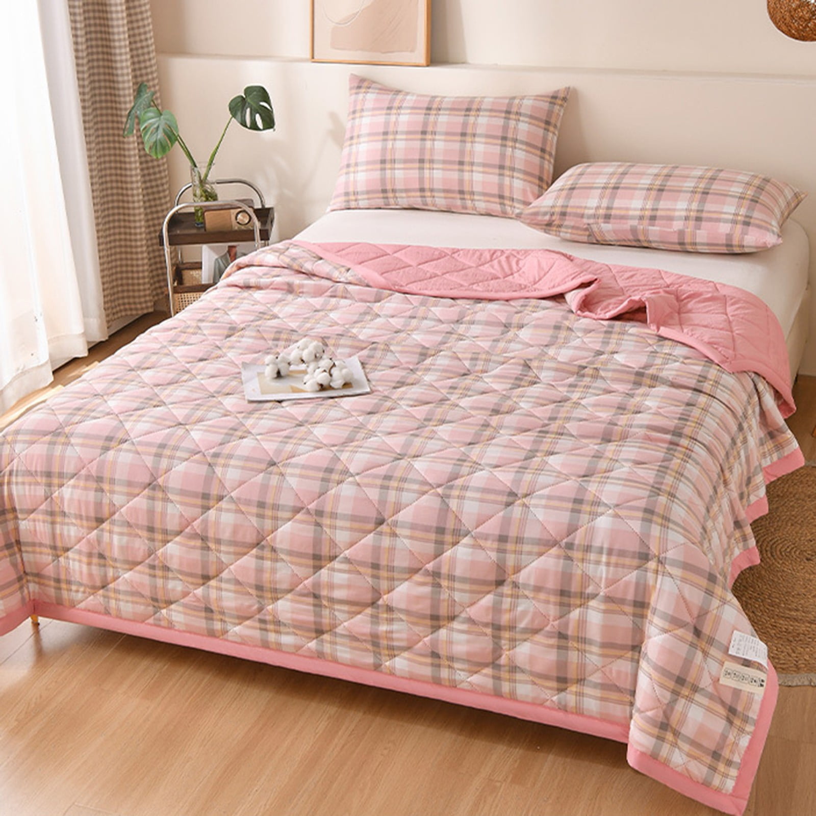 Washed Cotton Summer Cool Quilt With Clove Grid Powder 100 * 150Cm ...