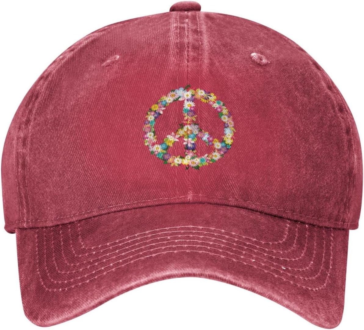 Washed Distressed Adjustable Peace and Love Symbol Flowers Womens Denim ...