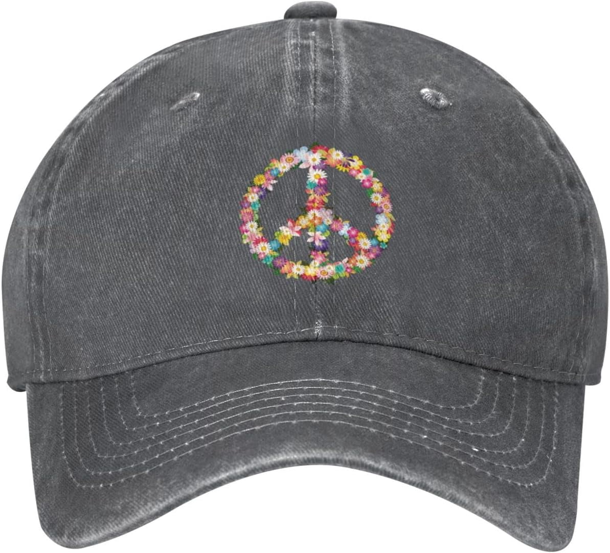 Washed Distressed Adjustable Peace and Love Symbol Flowers Womens Denim ...