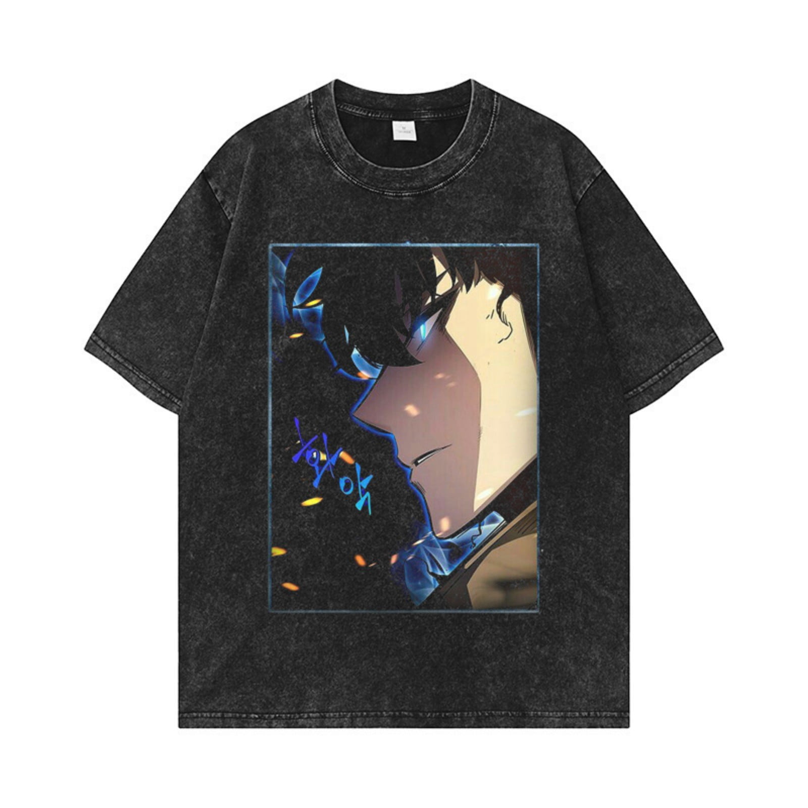 Washed Retro Tide Summer Solo Leveling Shirt Anime Printing Jin Woo ...