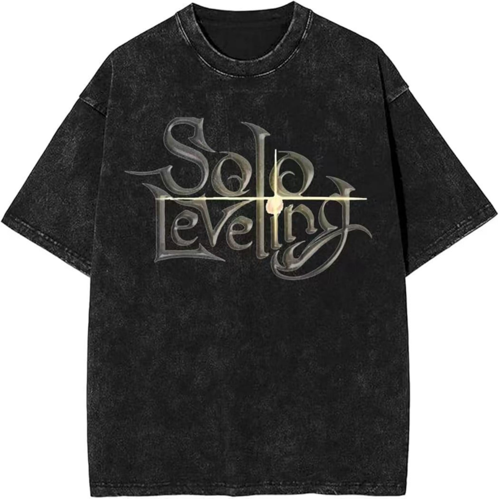 Washed Retro Tide Summer Solo Leveling T-shirt Anime Print Cotton Men ...