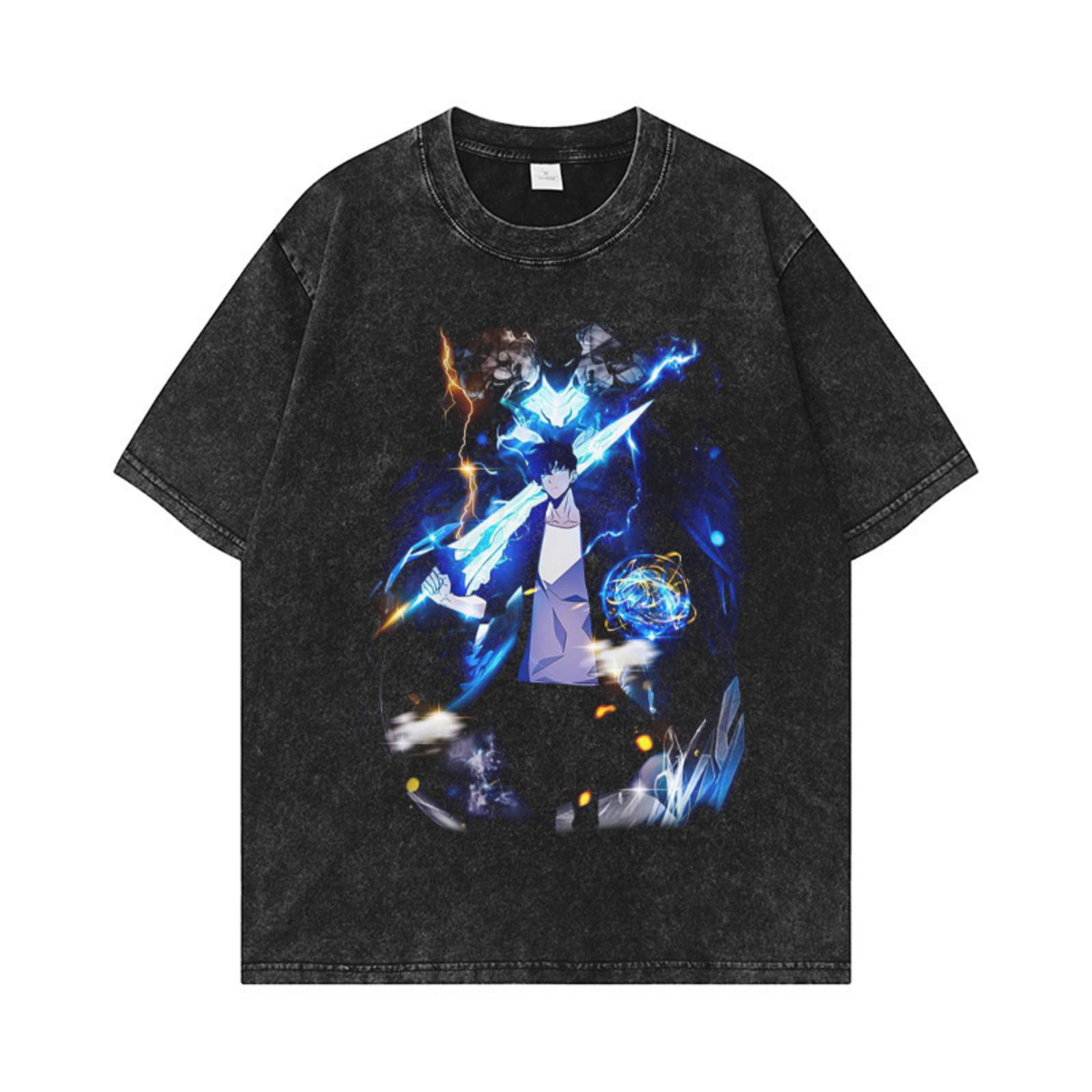 Washed Retro Tide Summer Solo Leveling Shirt Anime Printing Jin Woo ...