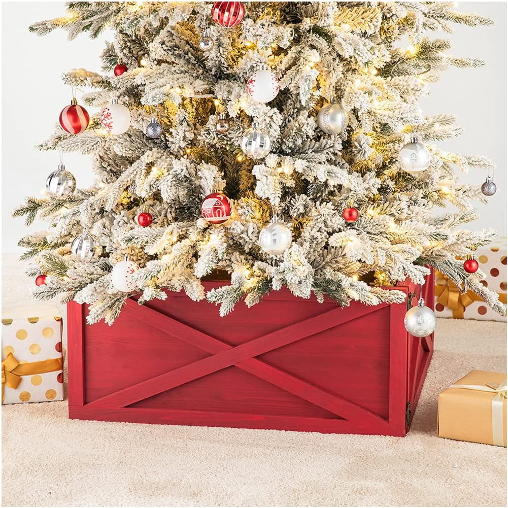 Washed White Wooden Tree Collar Tree Stand Cover Christmas Tree Skirt ...