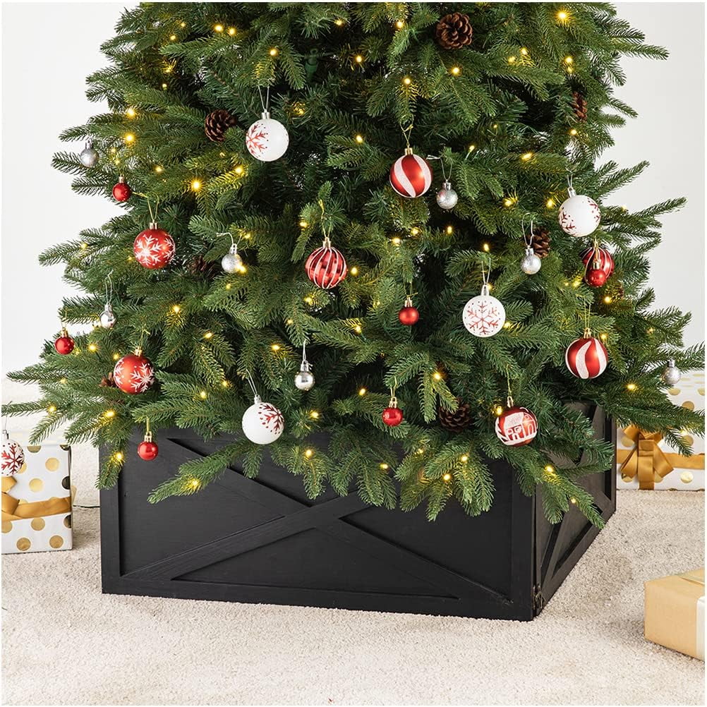 Washed White Wooden Tree Collar Tree Stand Cover Christmas Tree Skirt ...