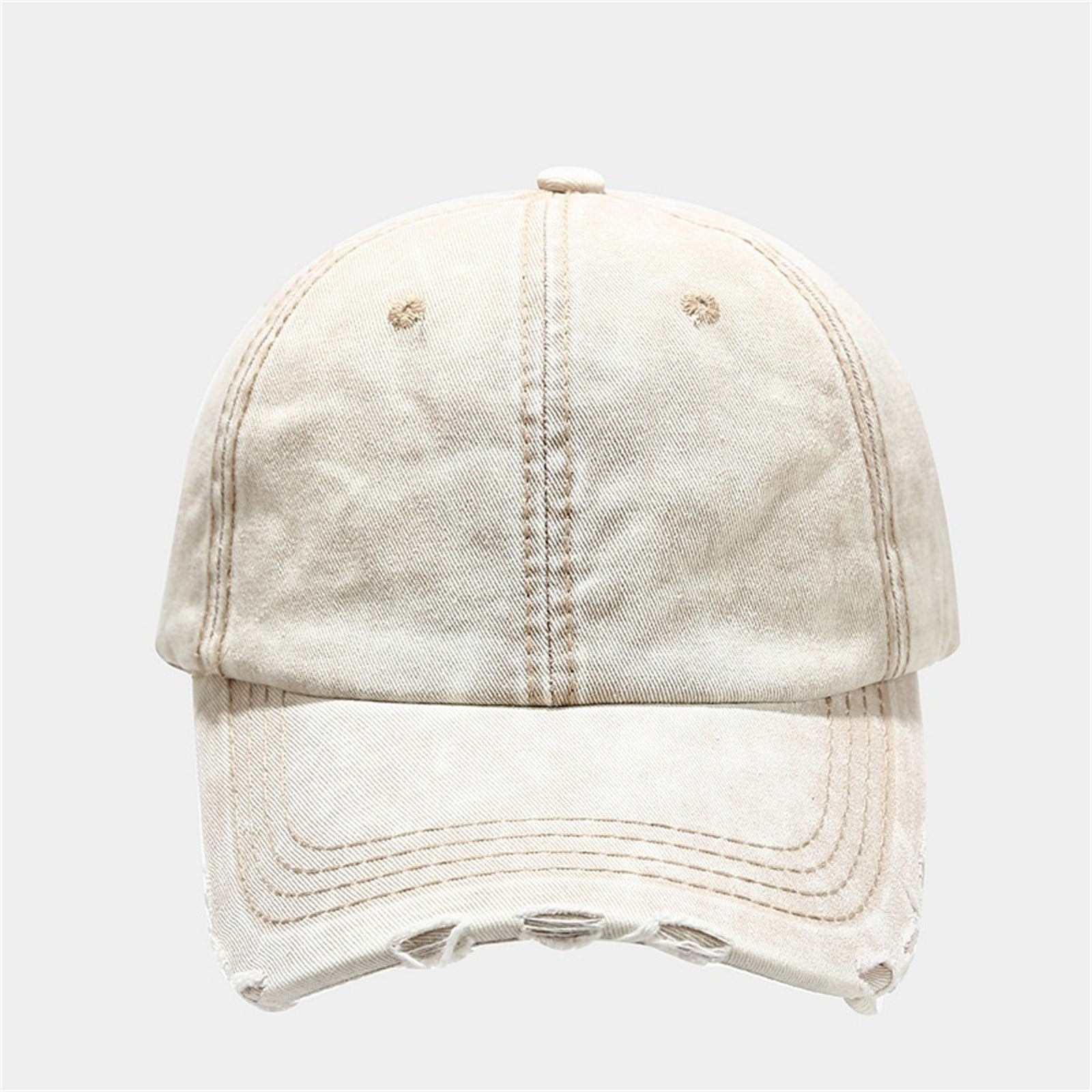 Washed and Distressed Denim Baseball Cap With Holes and Frayed Edges ...