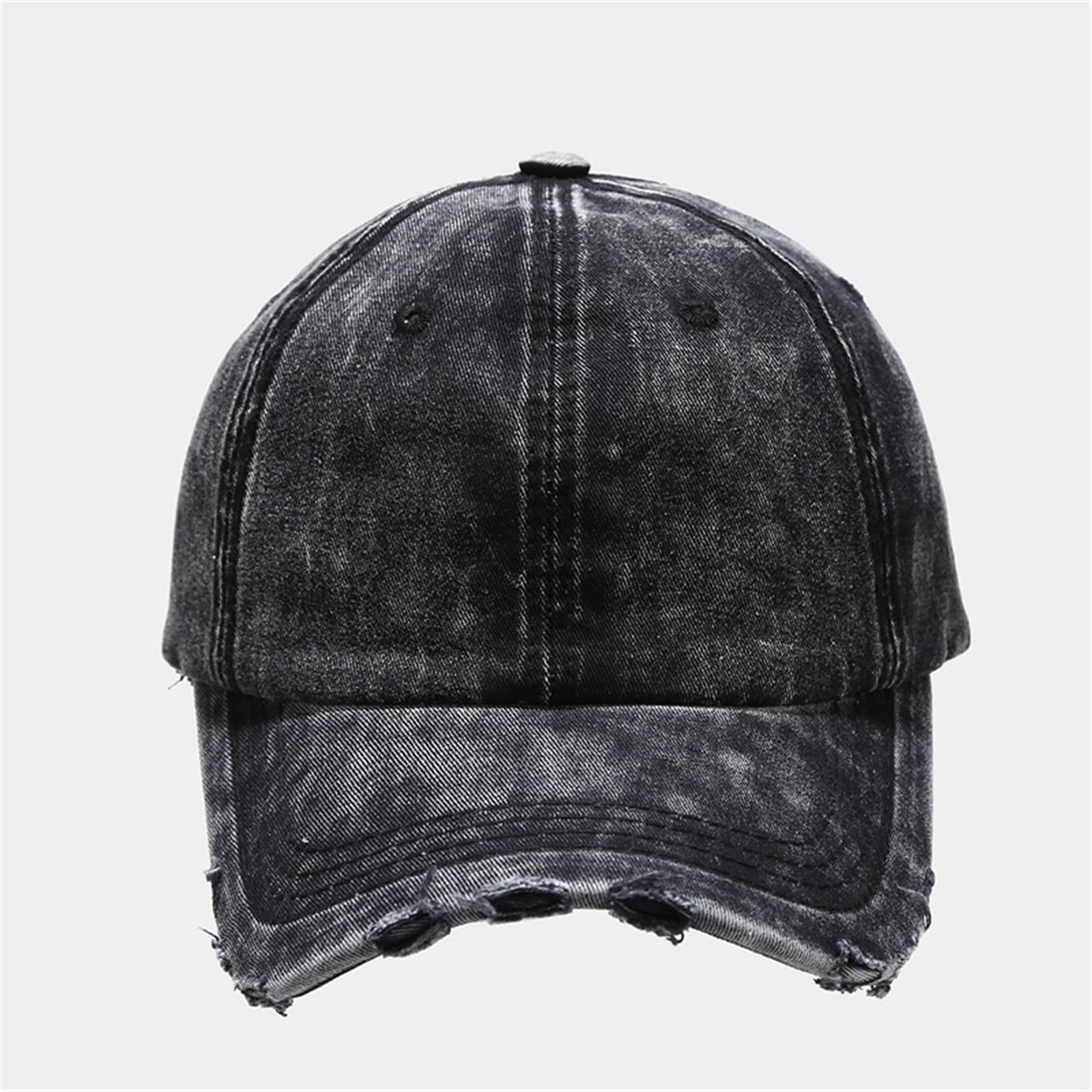 Washed and Distressed Denim Baseball Cap With Holes and Frayed Edges ...