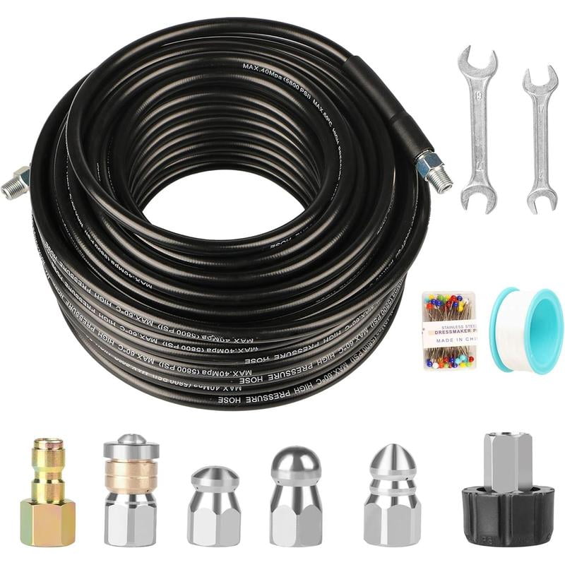 Washer Drain Jetter Kit for Washer Pipes & Sewer Lines, 100ft 1/4 Inch ...