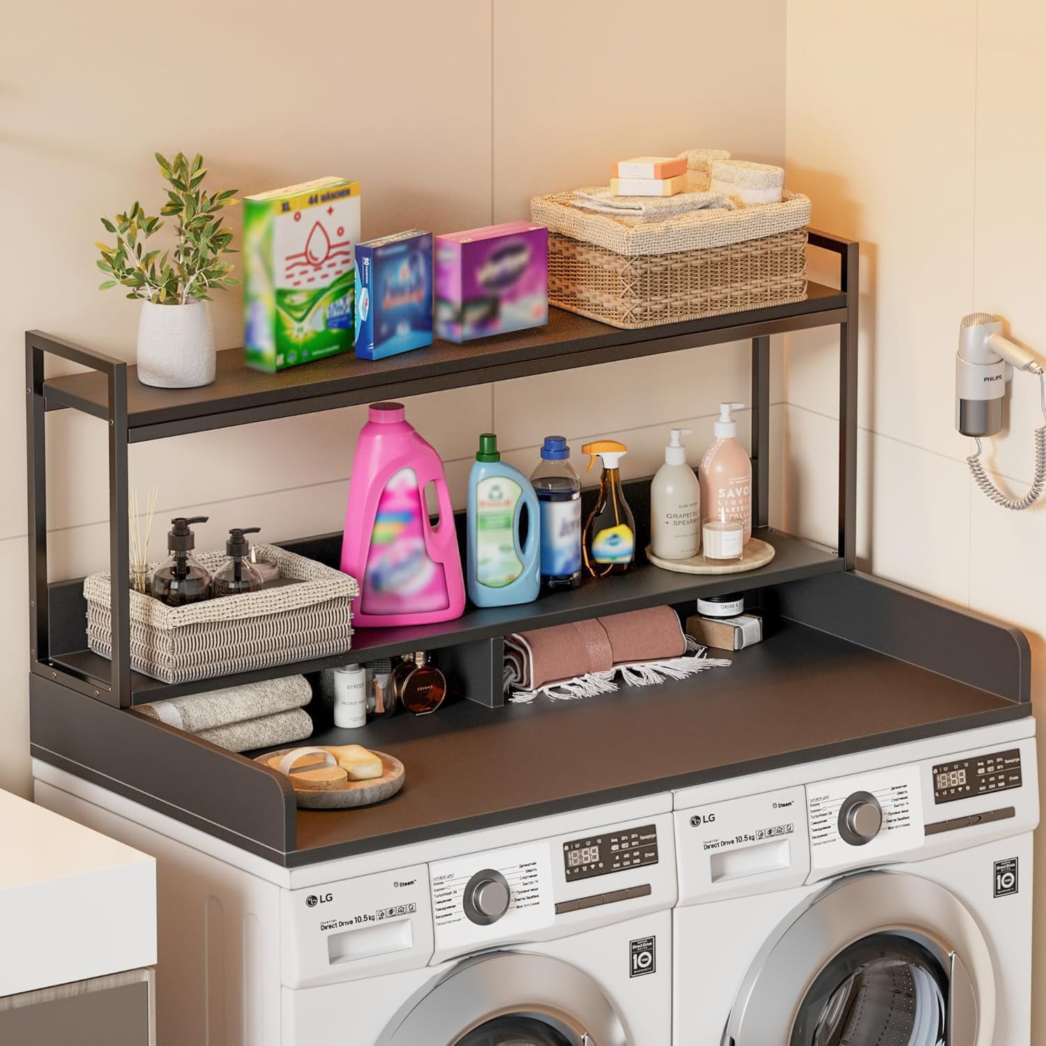 Washer Dryer Countertop with 3-Tier Shelf & Safety Edge,27.5" D x 54" W ...