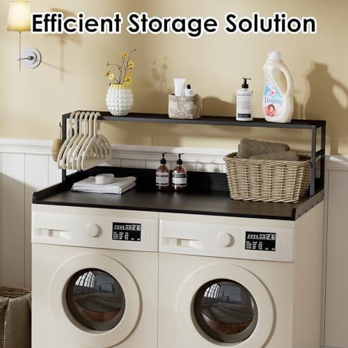 Washer Dryer Countertop with Shelf, Laundry Room Wood Topper with Edge ...