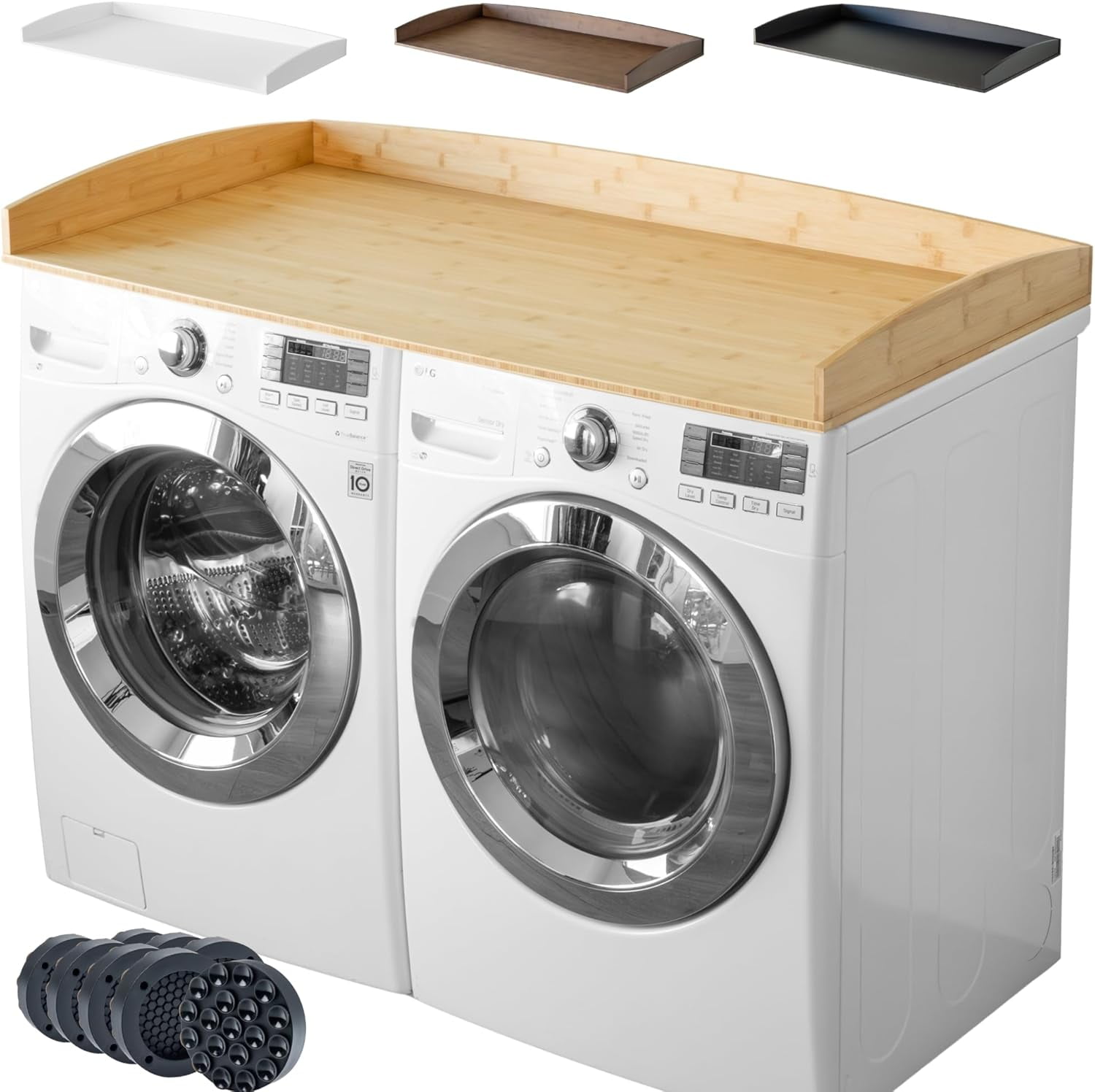 Washer Dryer Countertop for Washing Machine w/Anti-Vibration Pads&Curved Edge Rails, Bamboo ...