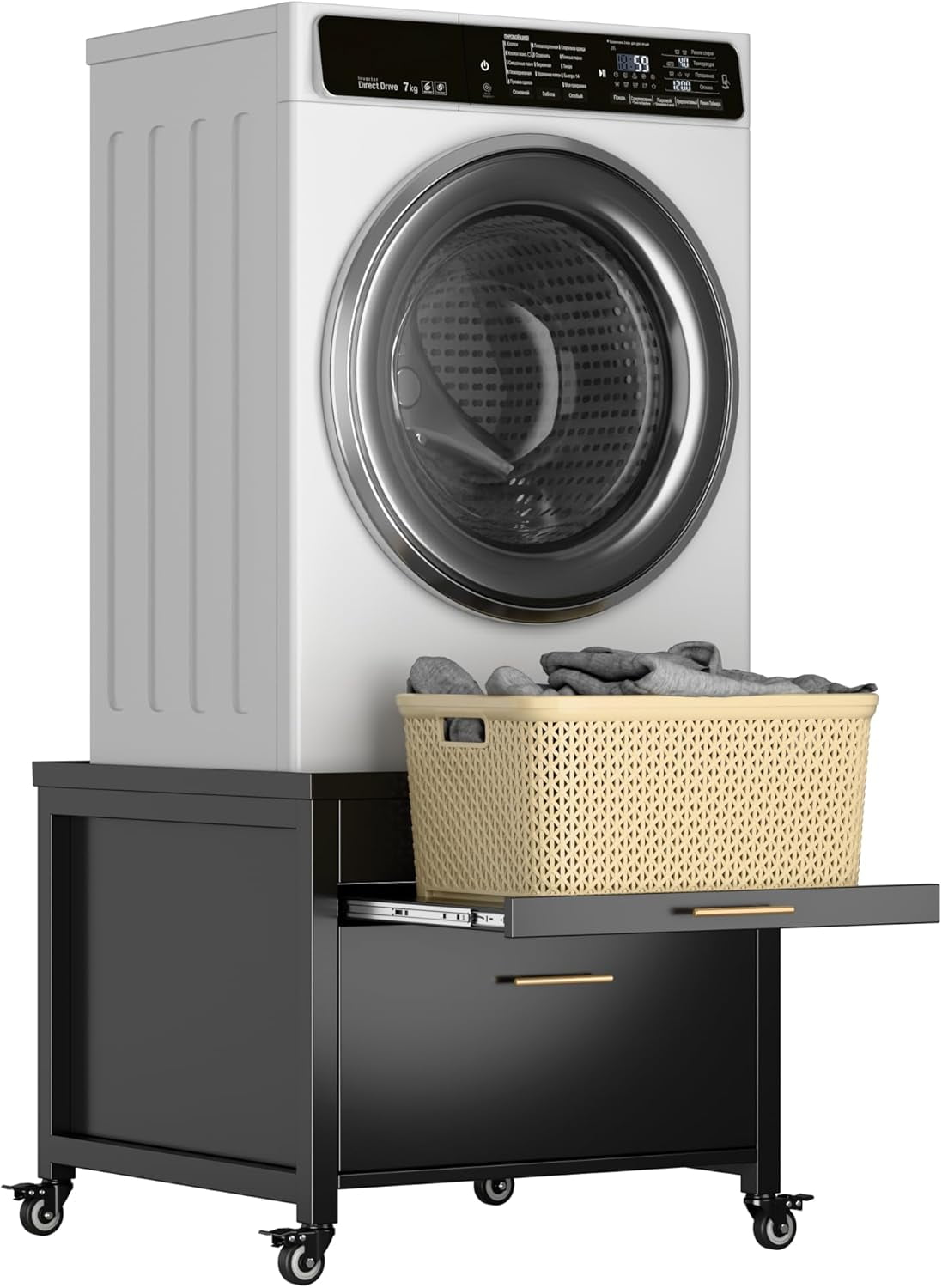 Washer and Dryer Pedestals with Wheels and Drawer, Metal Laundry ...