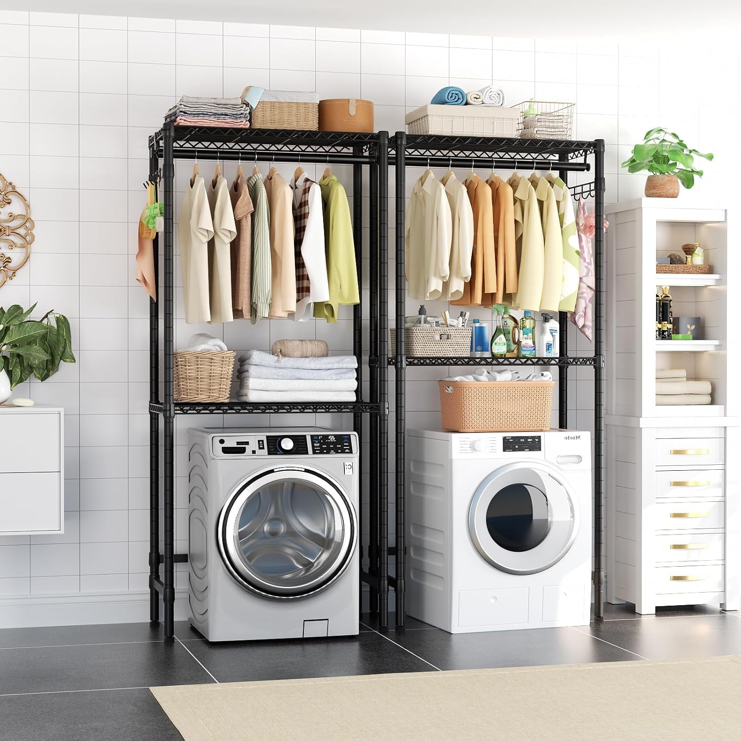 Over Washer and Dryer Shelves, 2 Tier Adjustable Height Wire Shelving ...