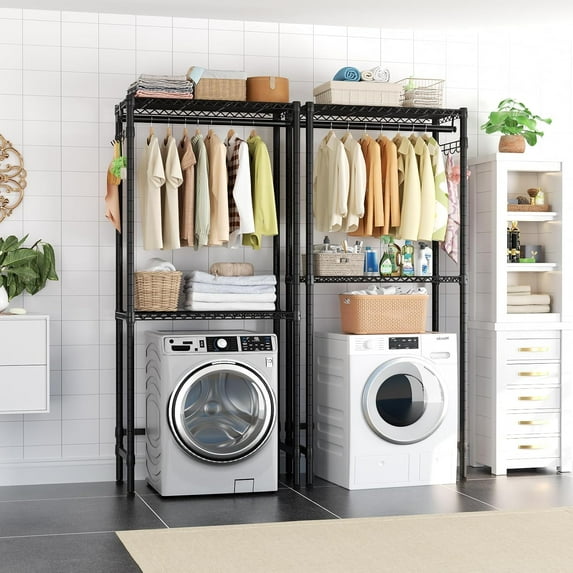 Over Washer and Dryer Shelves, 2 Tier Adjustable Height Wire Shelving ...