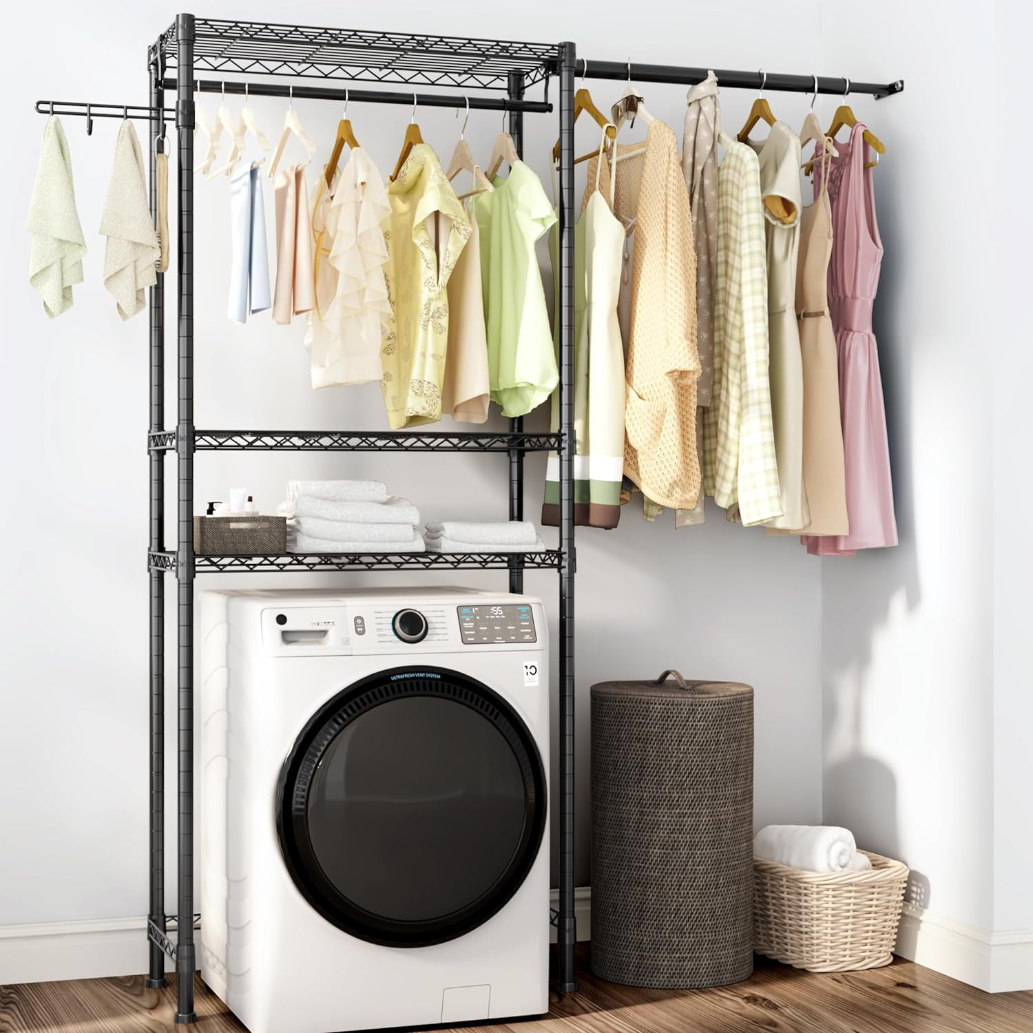 Over Washer and Dryer Shelves,3 Tier Adjustable Wire Shelving Laundry ...