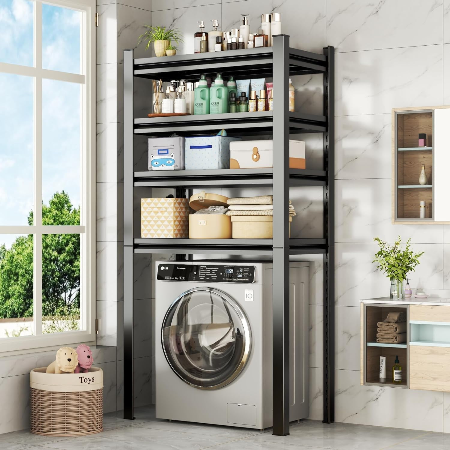 Over Washer and Dryer Shelves, 5 Tiers Adjustable Height Laundry Room ...