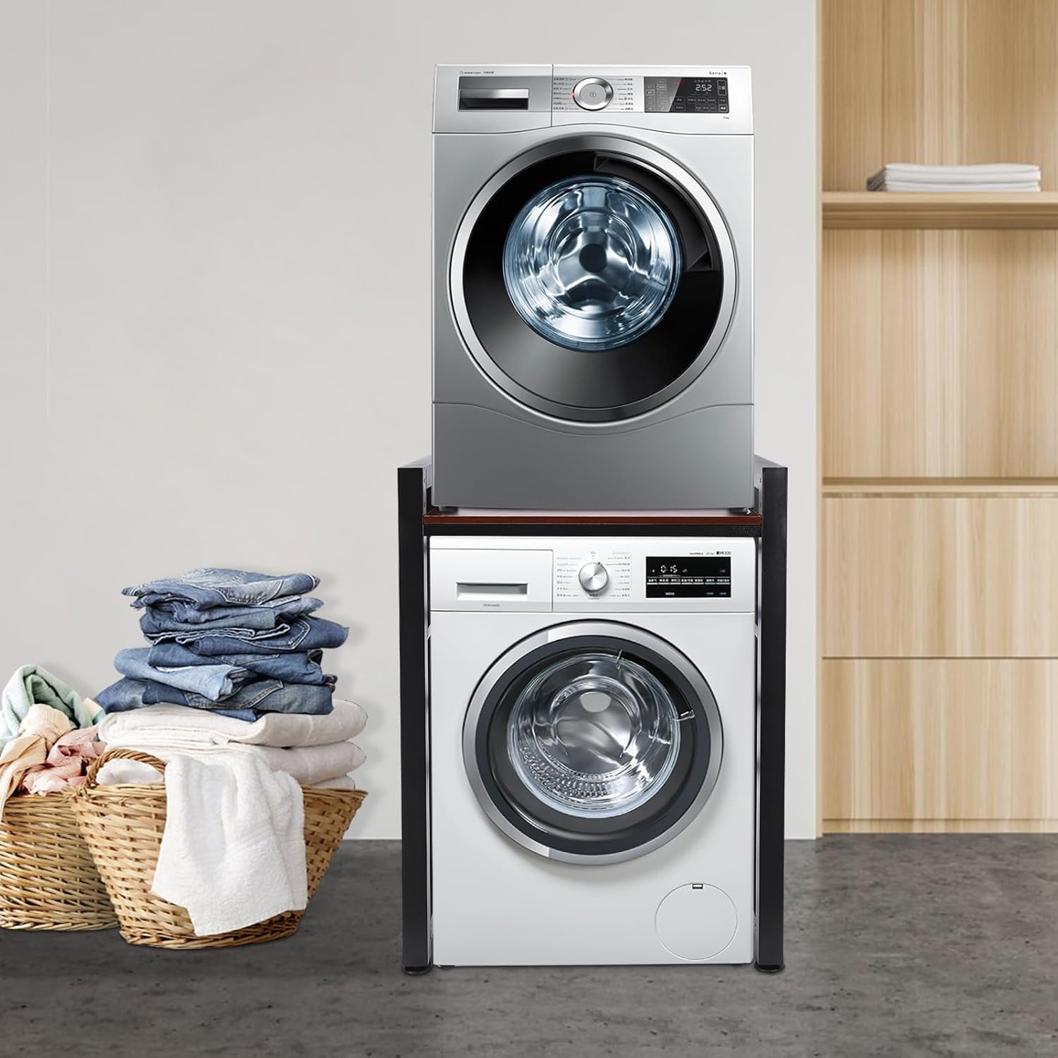 Washer Dryer Stacking Rack Stand, Heavy Duty Over Washer&Dryer Shelves ...