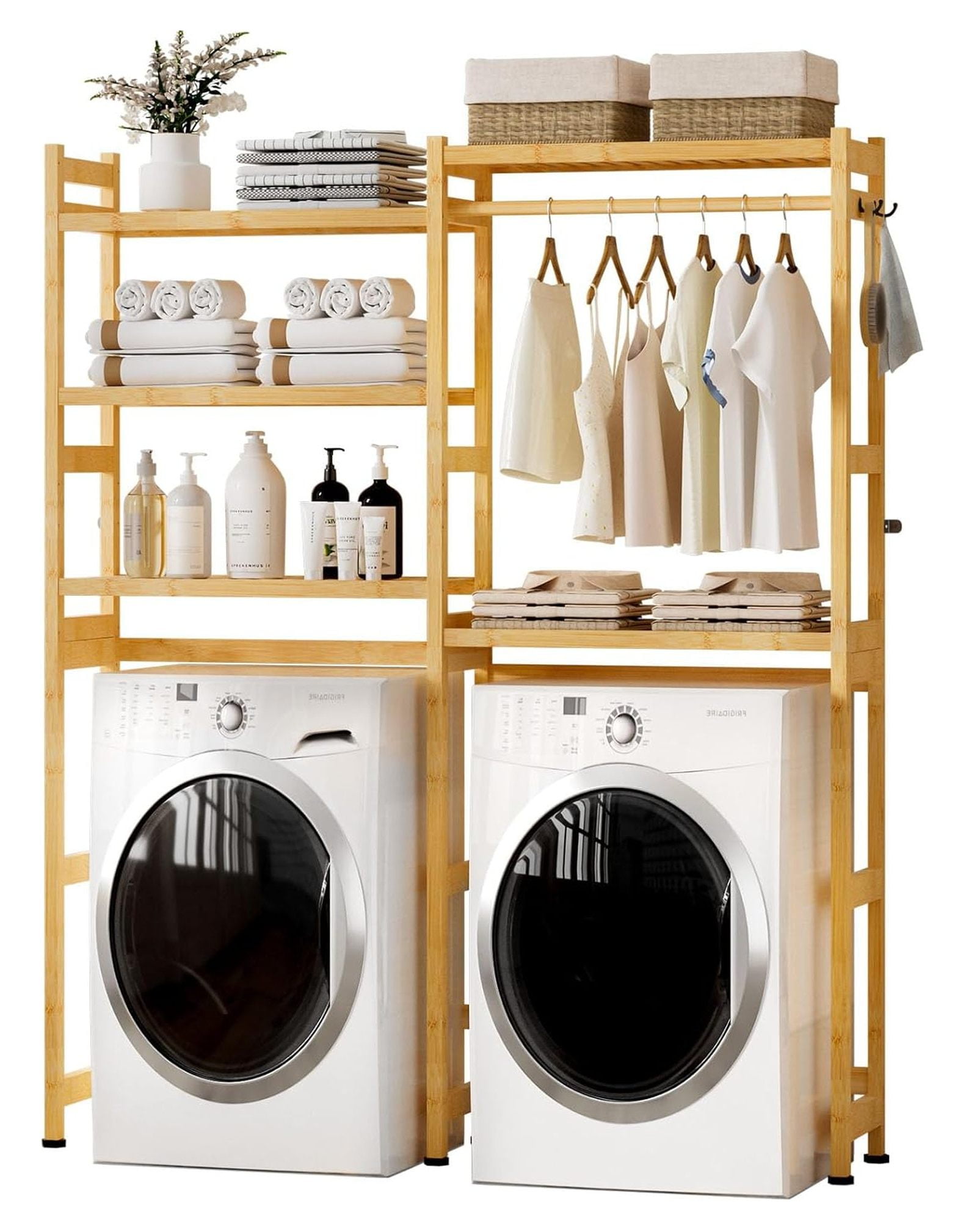 Over the Washer and Dryer Storage Shelf Bamboo,5 Tiers Laundry Room ...