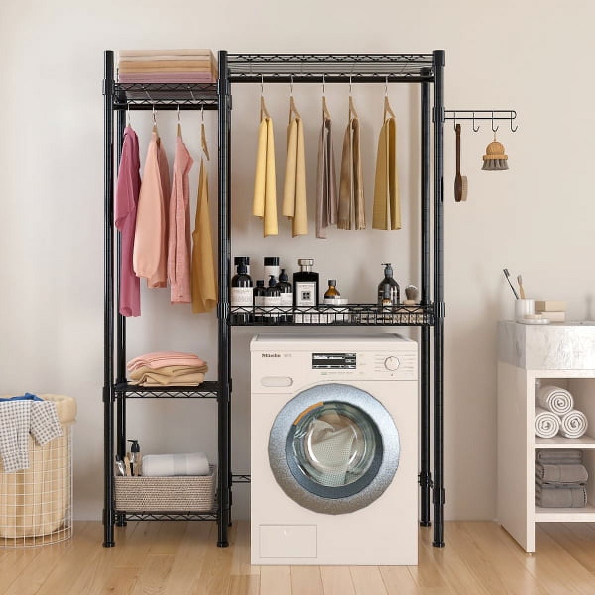 The Washer and Dryer Storage Shelf，Wire Garment Rack Heavy Duty Clothes ...