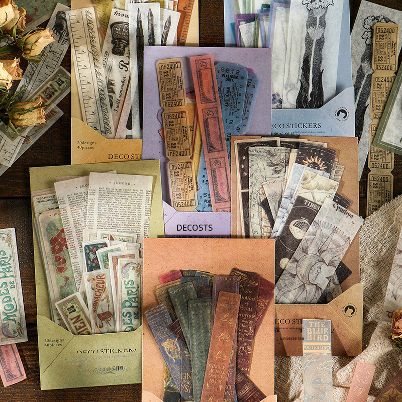 Washi paper sticker pack long poem excerpt series vintage art handbook ...