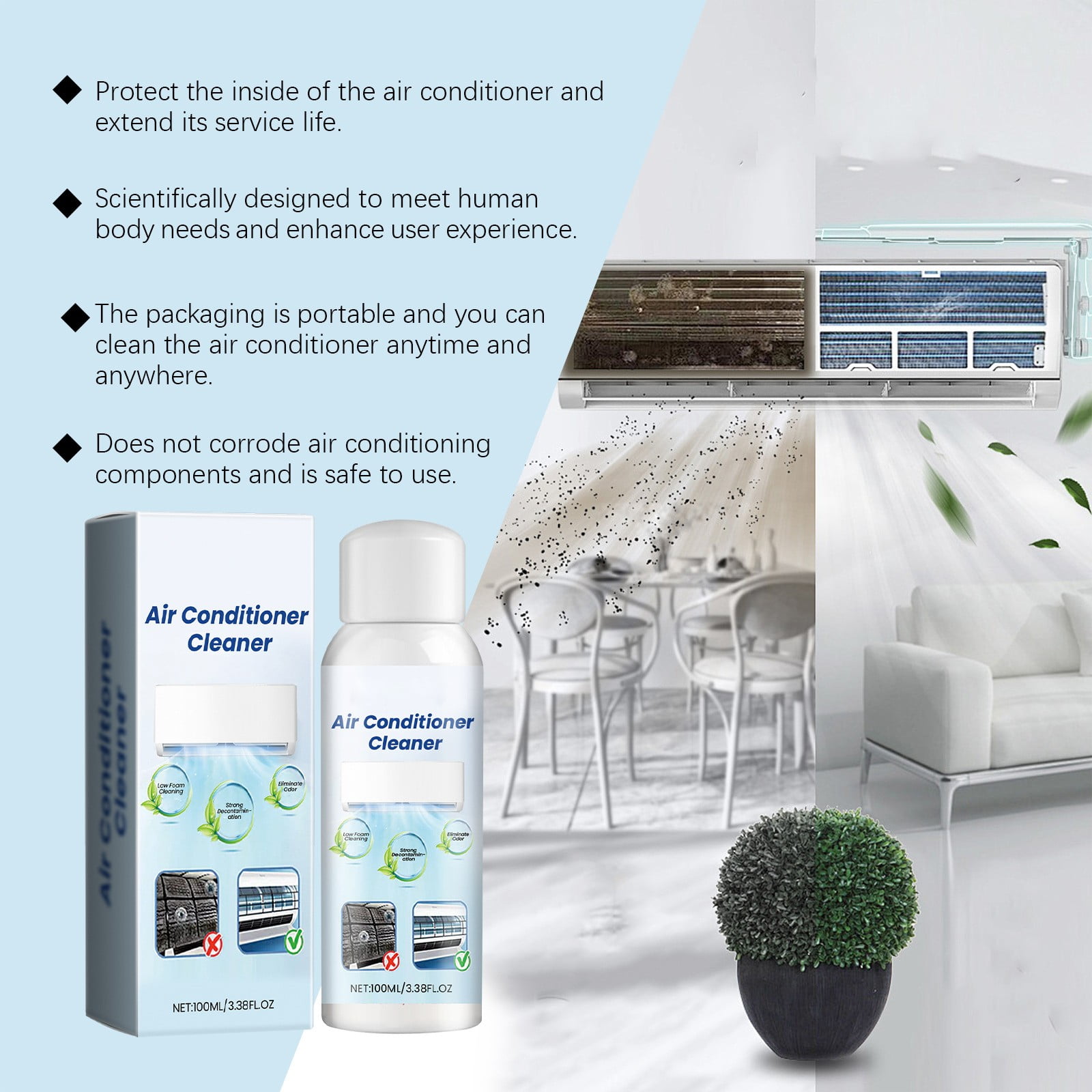 No Washing Air Conditioner Foaming Coil Cleaner Spray, Foam Coil Cleaner, Coil Foaming Heavy ...