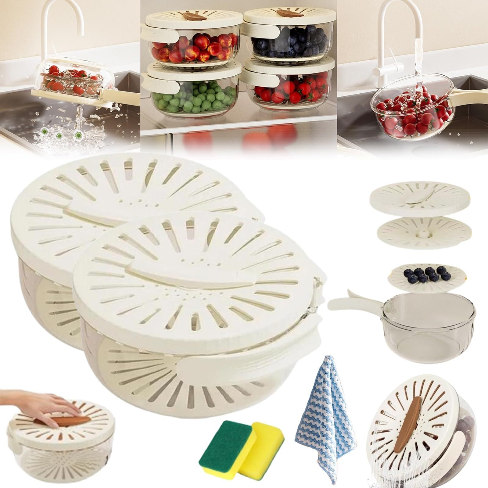 Washing Bowl, Multifunctional Fruit and Vegetable Washing Bowl, Fruit ...