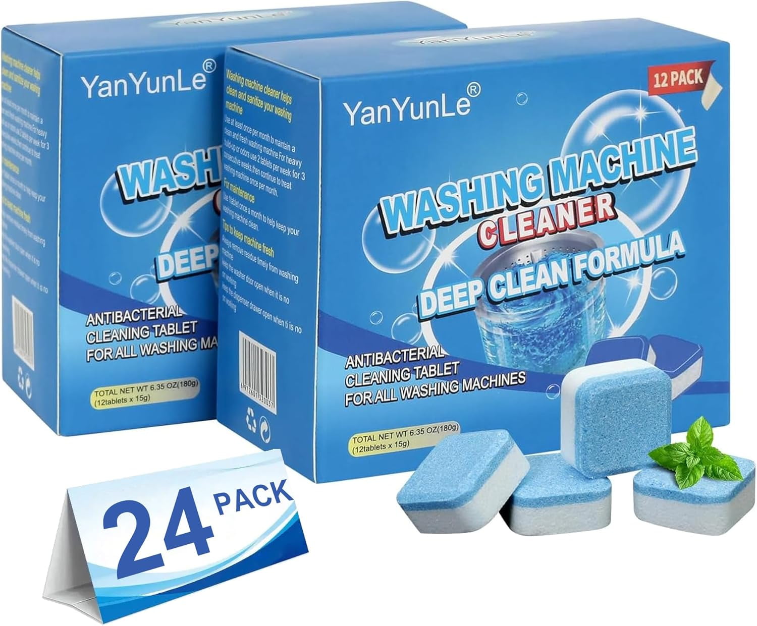 Washing Machine Cleaner, Deodorizer, & Descaler 24-Pack- Deep Cleaning ...