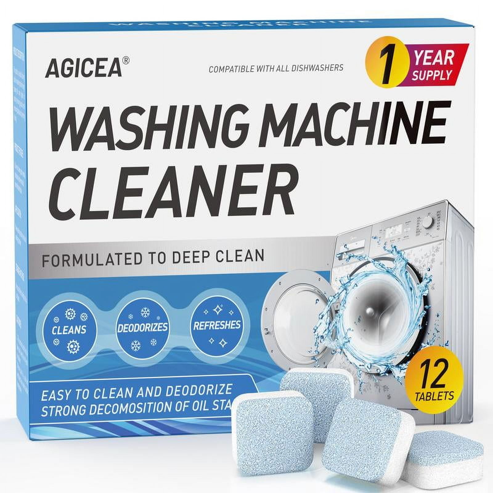 Washing Machine Cleaner Descaler 12 Pack - Deep Cleaning Tablets For HE ...