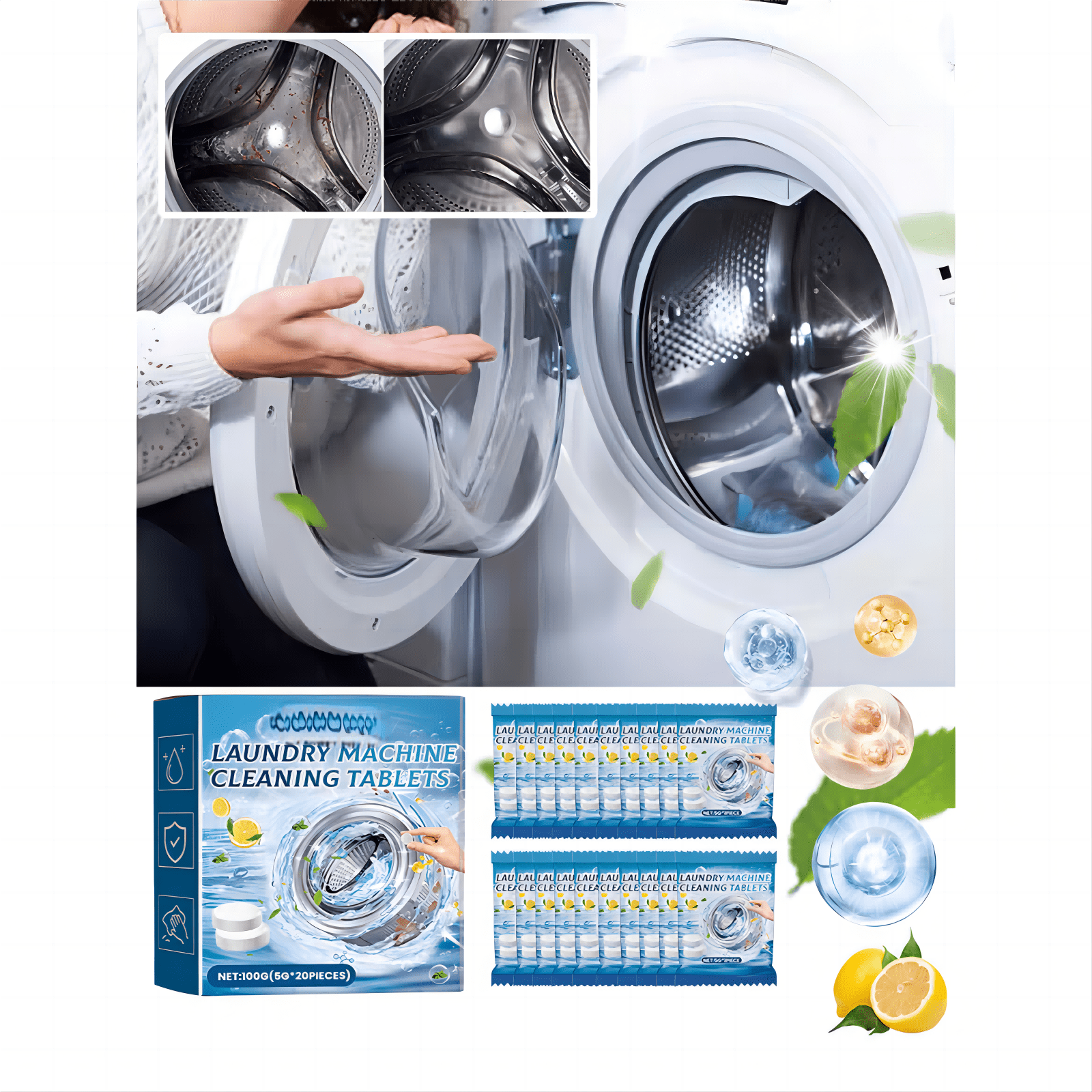 Washing Machine Cleaner Descaler 20 Tablets, Deep Cleaner Tablets for ...
