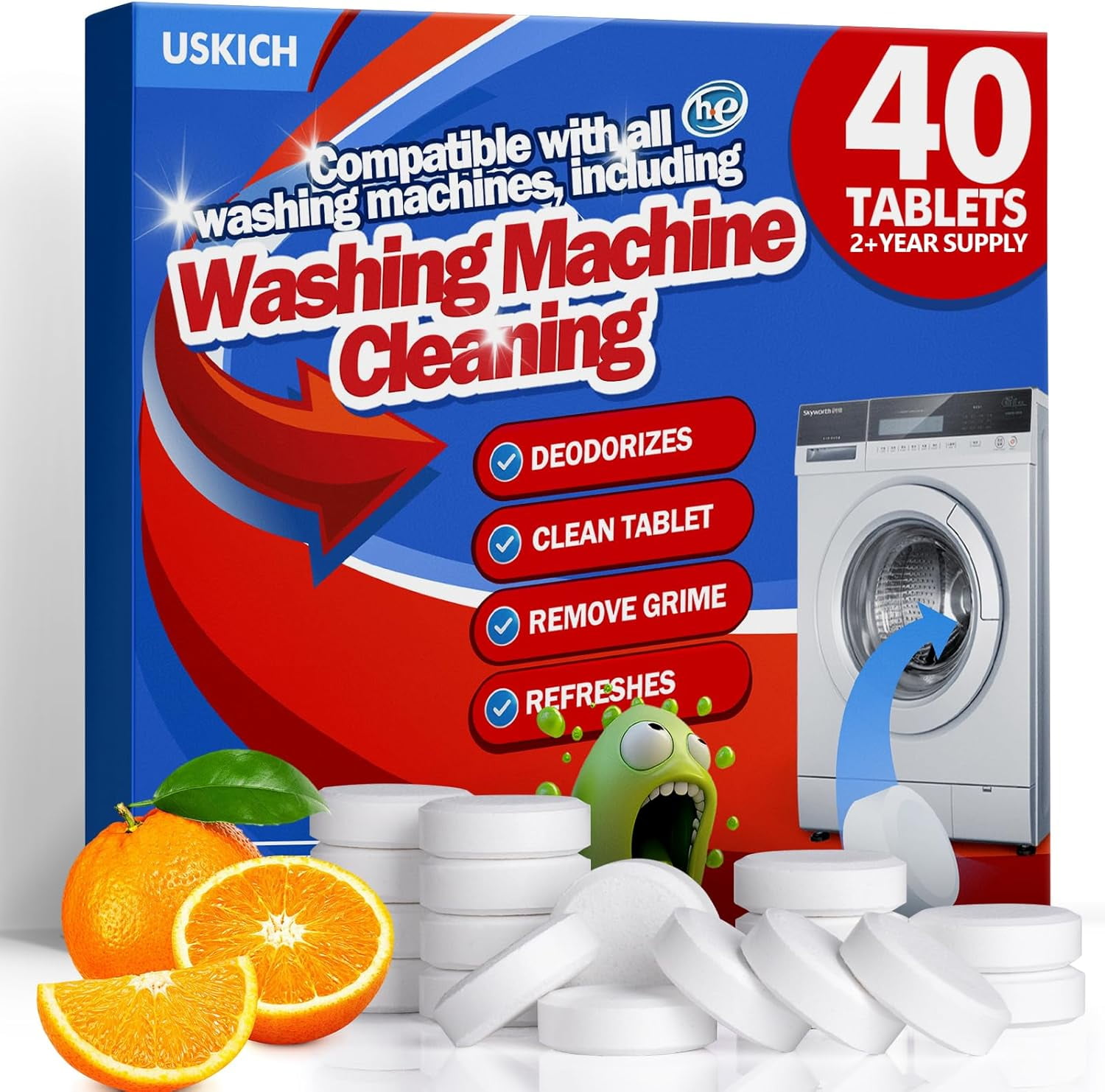 Washing Machine Cleaner Descaler 40 Pack-Deep Cleaning Tablets For HE ...