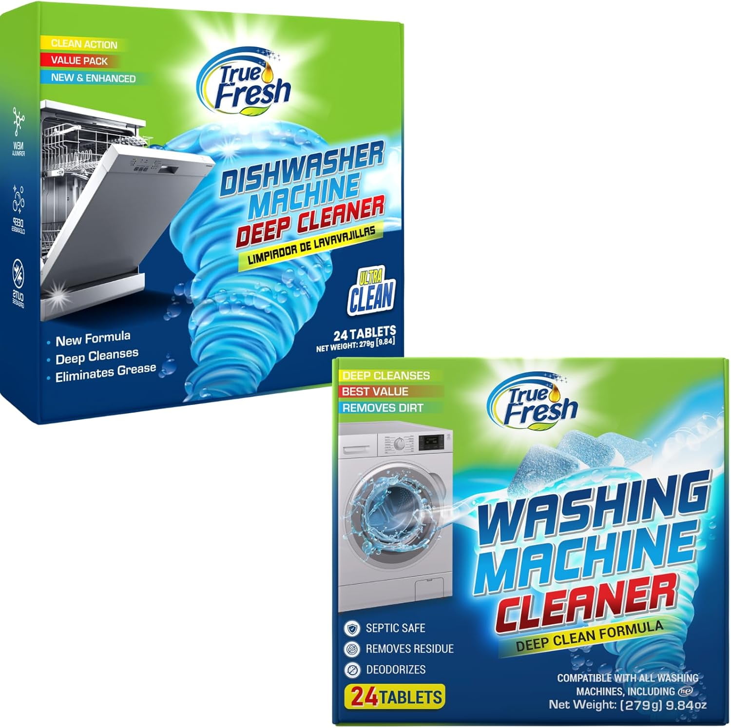 Washing Machine Cleaner & Dishwasher Cleaner Tablets - 48-Pack Bundle ...