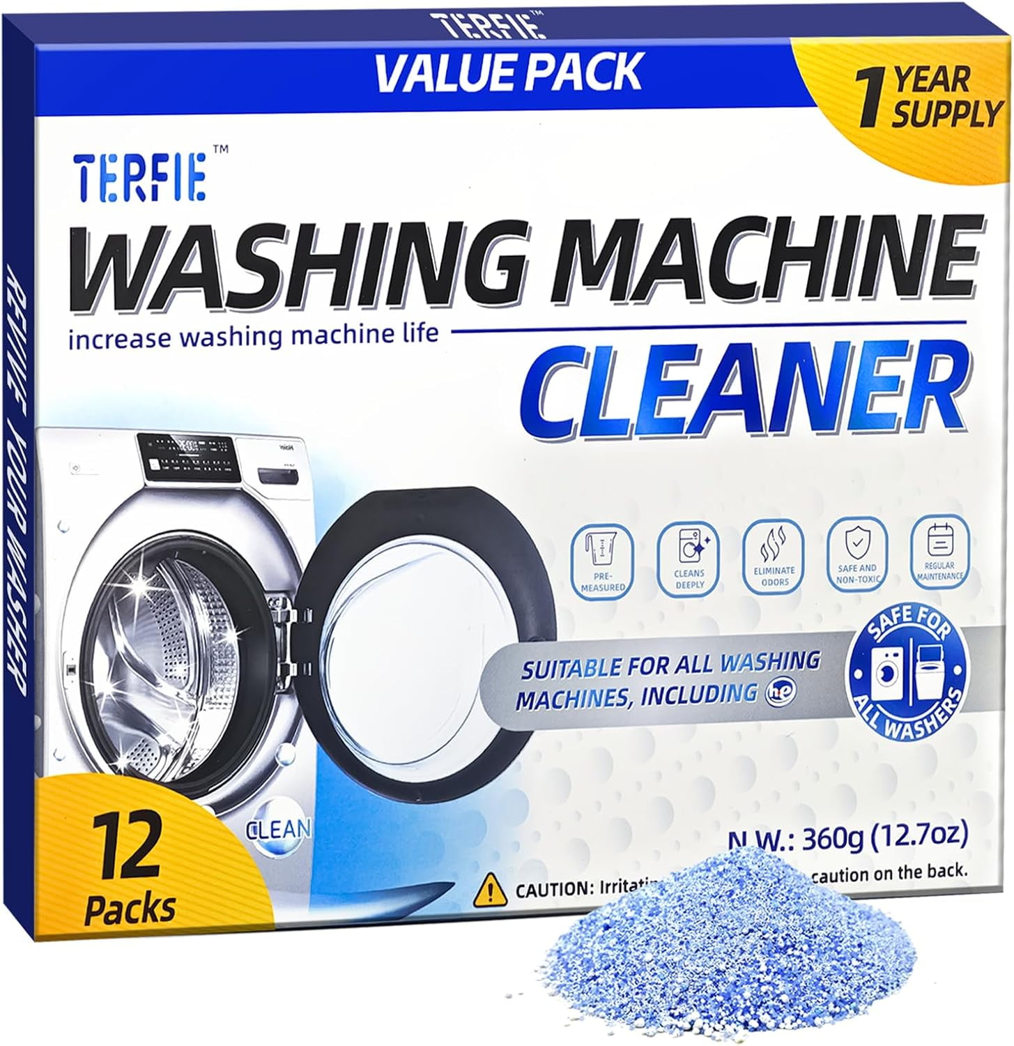 Washing Machine Cleaner Powder Deodorizer 12 Pack， For Deep Descaling ...