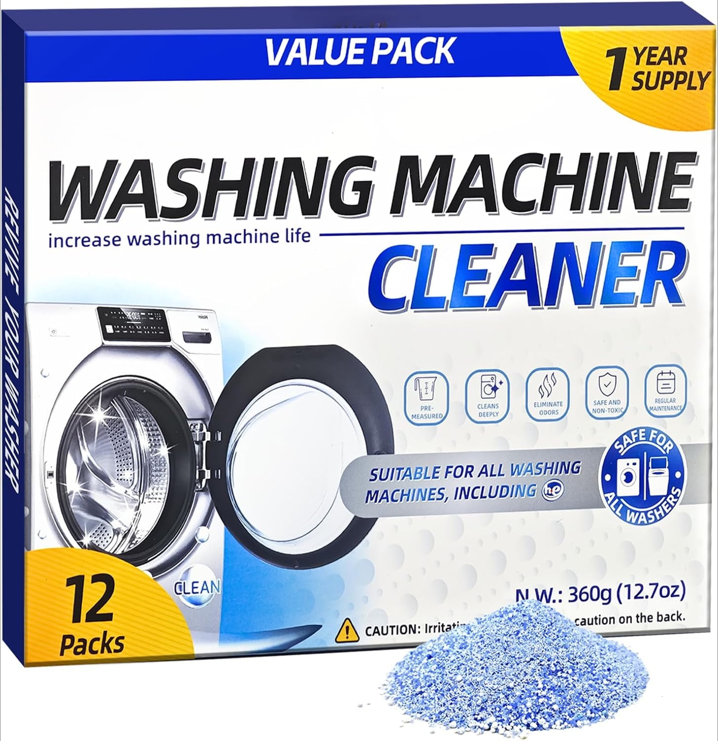 Washing Machine Cleaner Powder Deodorizer 12 Pack， For Deep Descaling ...