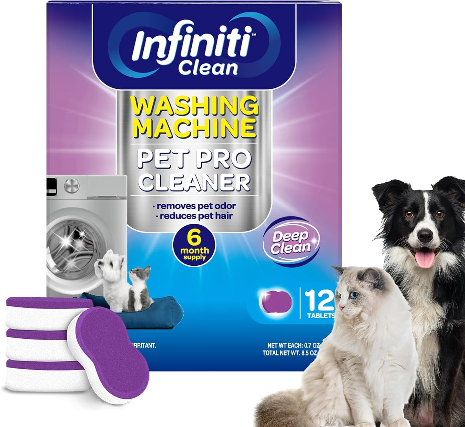 Washing Machine Cleaner Tablets 12 Pack, Formulated for Pet Owners, 8 ...