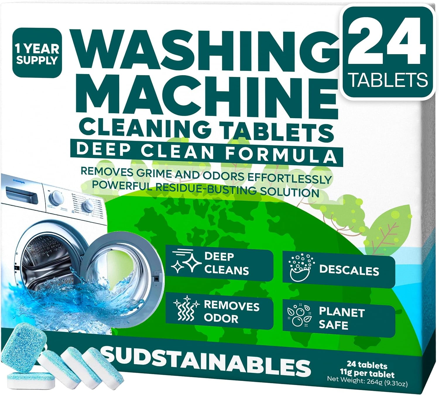 Washing Machine Cleaner Tablets (24-Pack) – Deep Clean for Front or Top ...