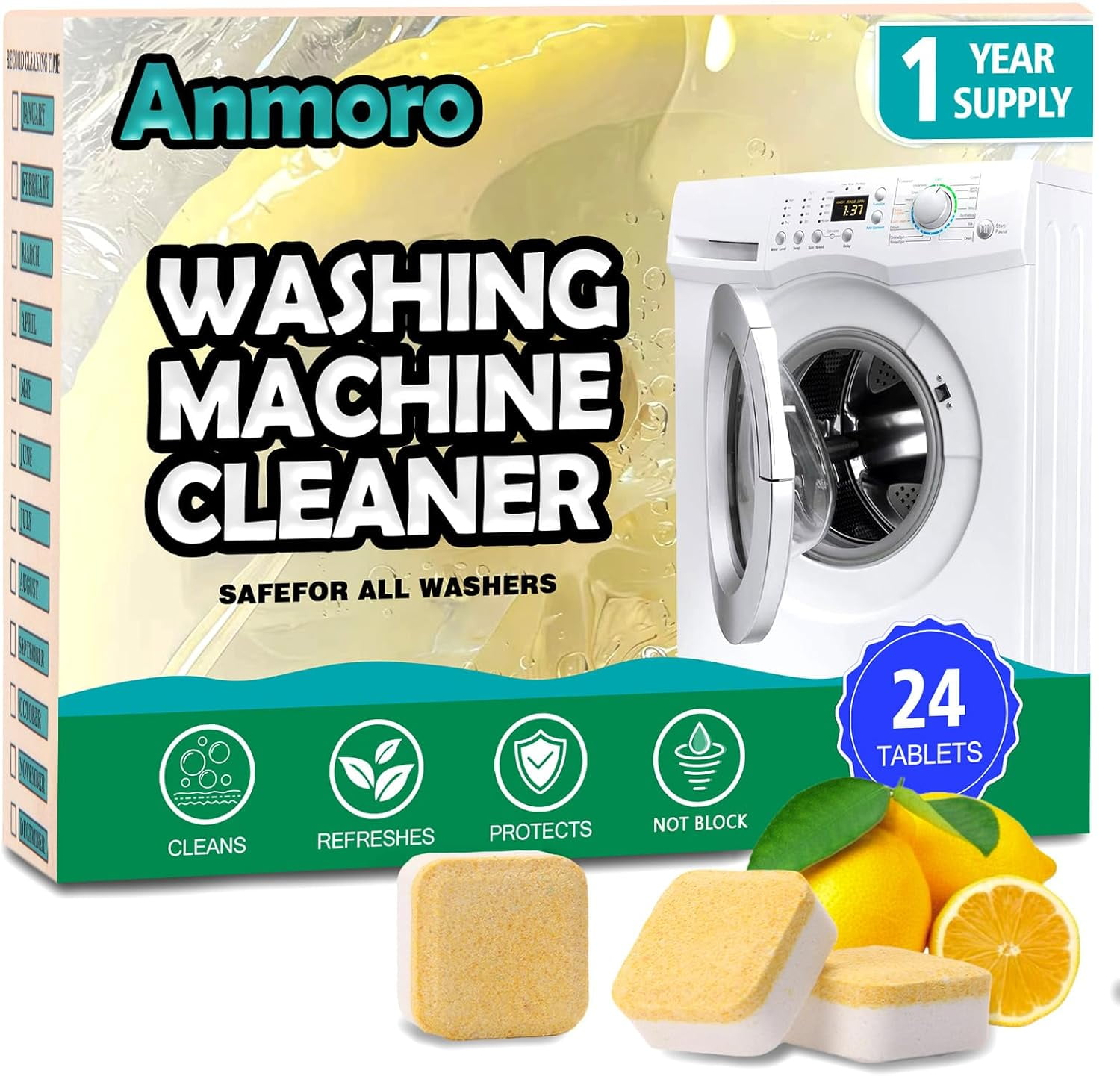 Washing Machine Cleaner Tablets,24 Pack Deep Cleaning Tablets for HE ...