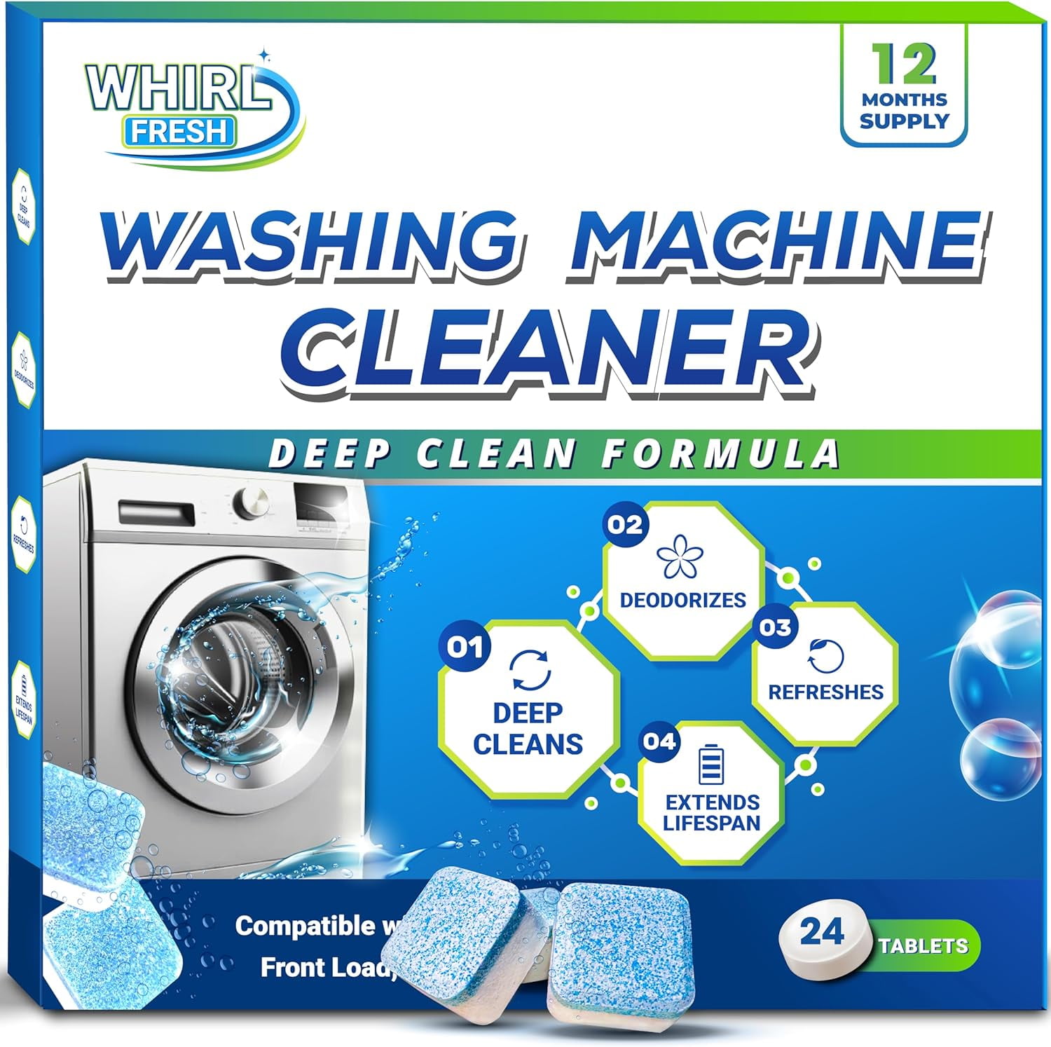 Washing Machine Cleaner Tablets, 24 Pack–Deep Cleaning Tablets for Top ...