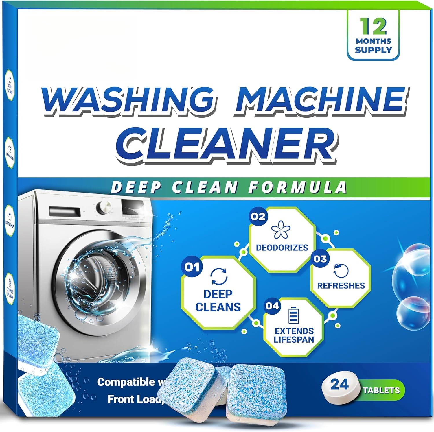 Washing Machine Cleaner Tablets, 24 Pack–Deep Cleaning Tablets for Top ...