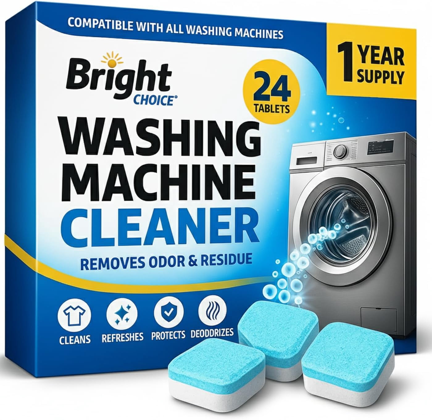Washing Machine Cleaner Tablets 24 Pack - Deep Cleaning Tablets for ...