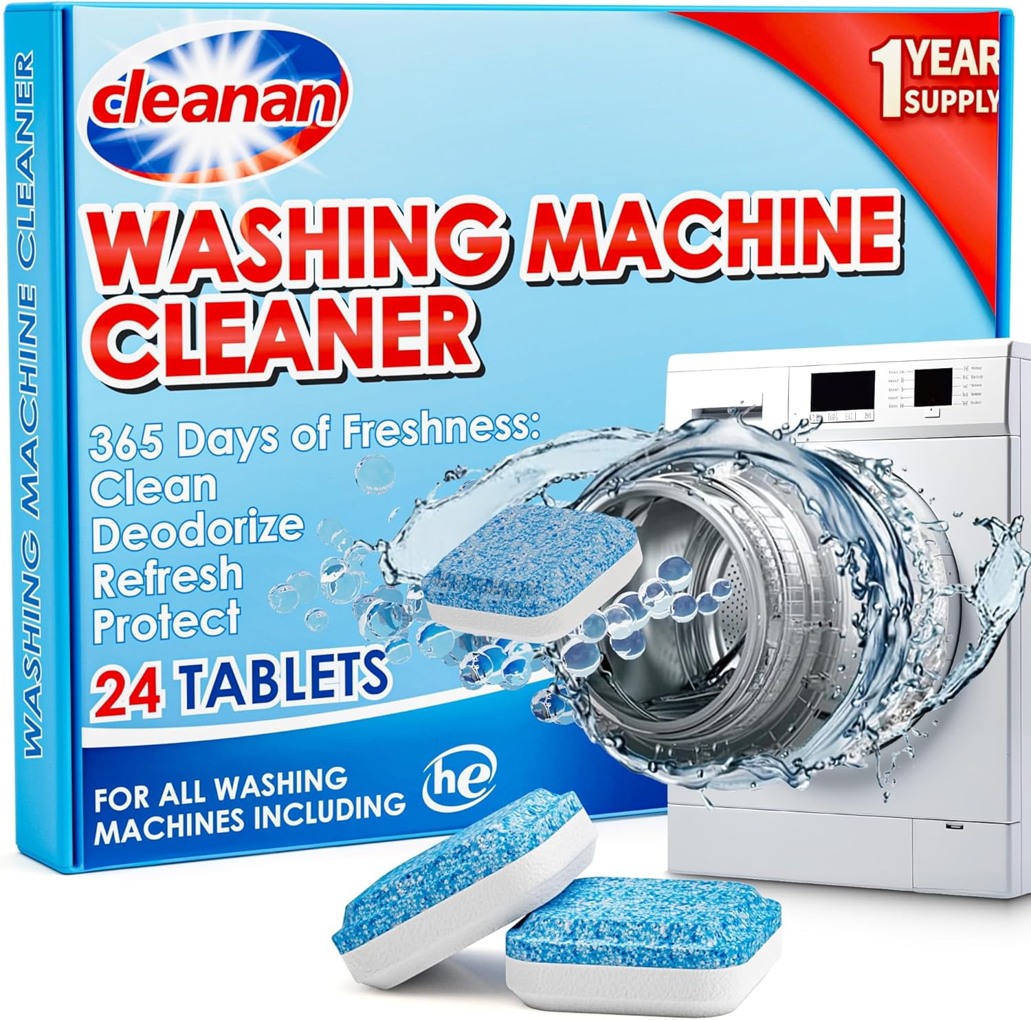 Washing Machine Cleaner Tablets - 24 Pack for Year-Round Deep Clean of ...