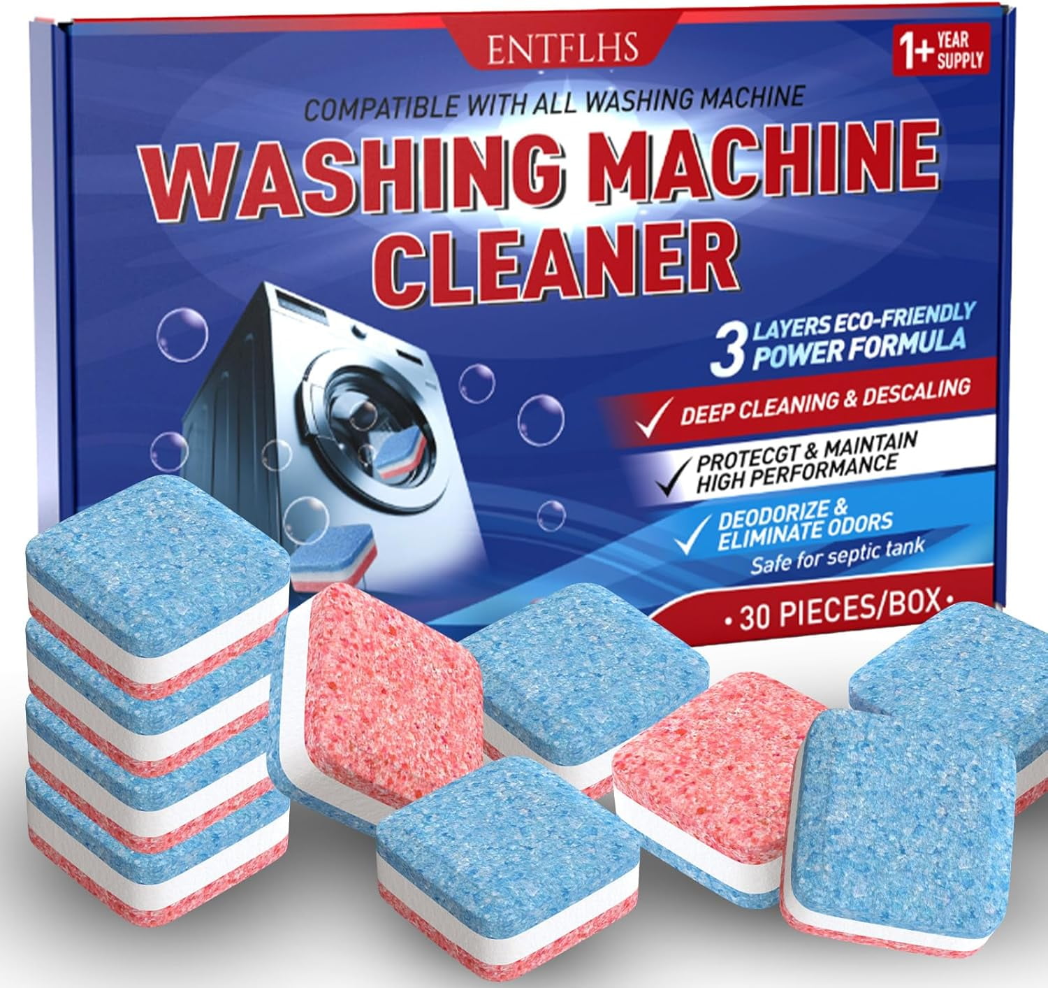 Washing Machine Cleaner Tablets 30 Pack - HE Top Load & Front Load ...