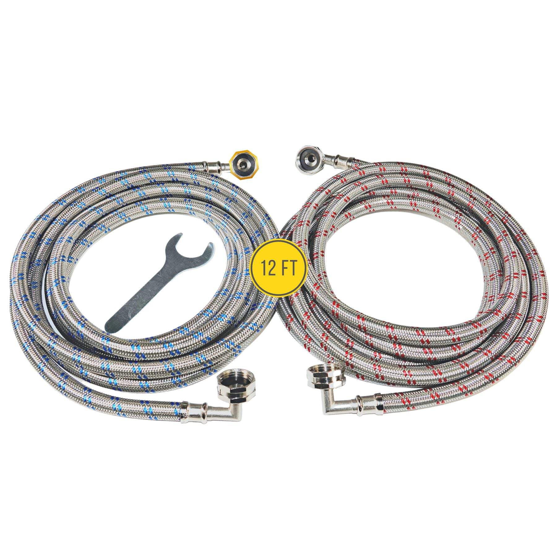Hippohose Braided Stainless Steel Washing Machine Hoses, 12 FT, Double ...
