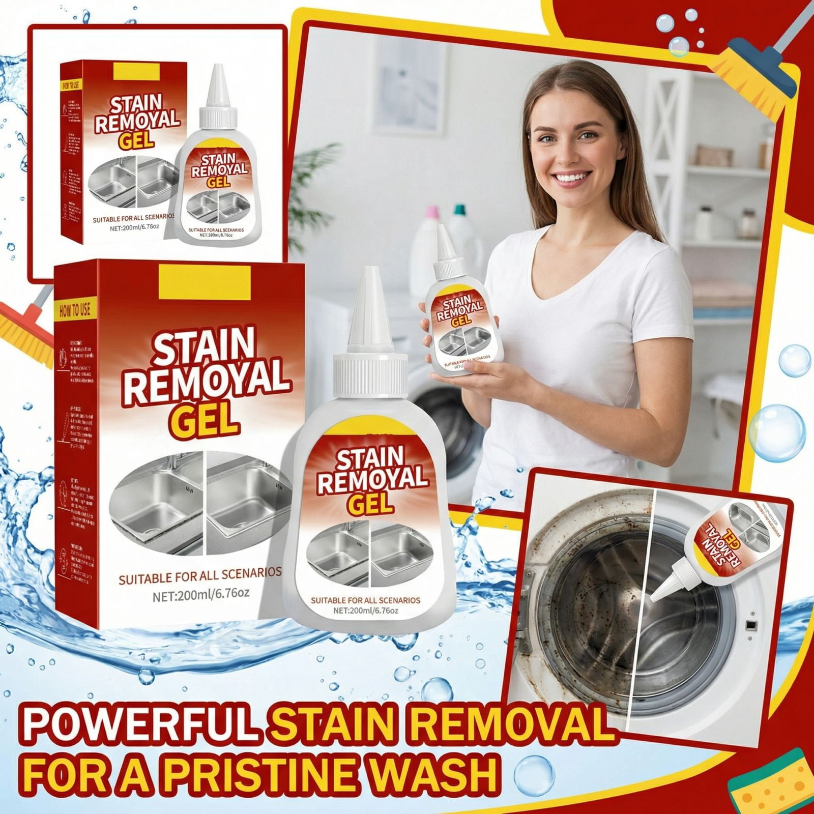 Washing Machine Tub Cleaner - 200Ml Stain Removal Gel, Effective Stain ...