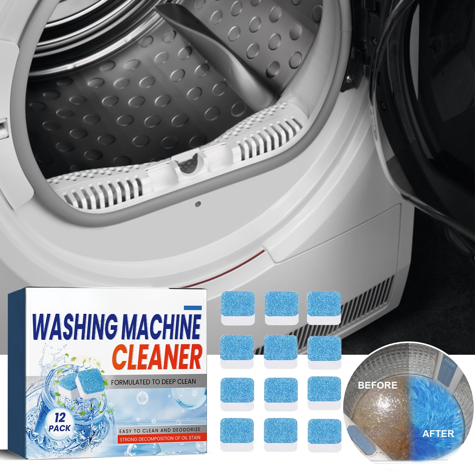 Washing machine cleaning tablets, drum water tank, washing machine ...