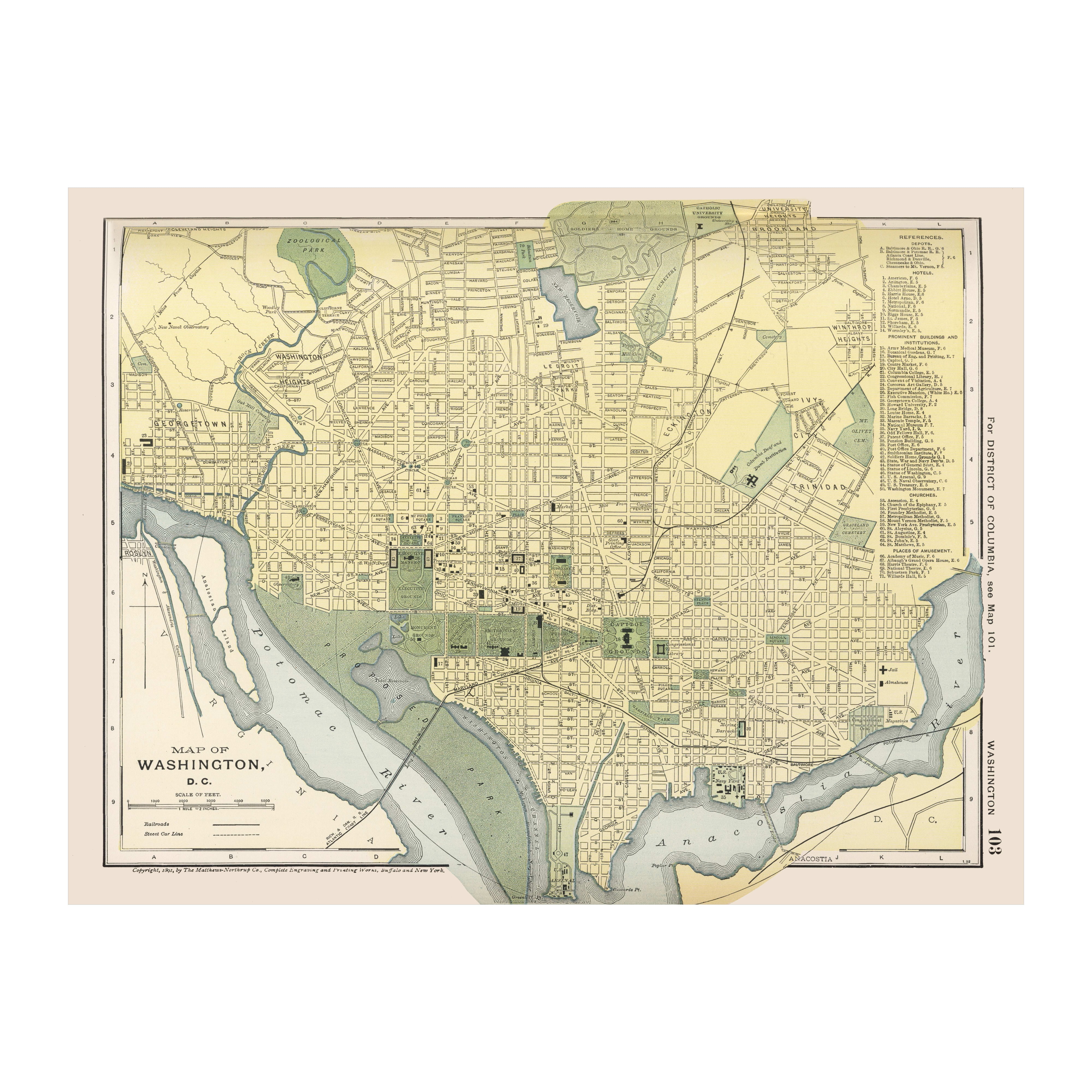 Washington Art, 1891 Vintage Map of Washington DC, DC History Wall ...