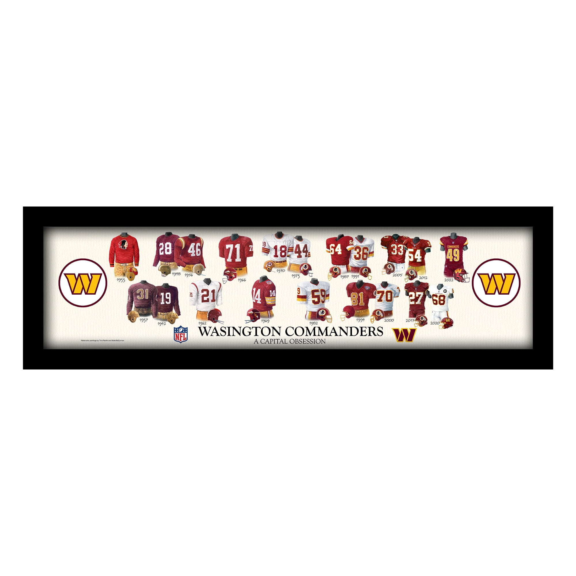 Washington Commanders 12" x 36" Team Uniform Heritage Framed Wall Art ...