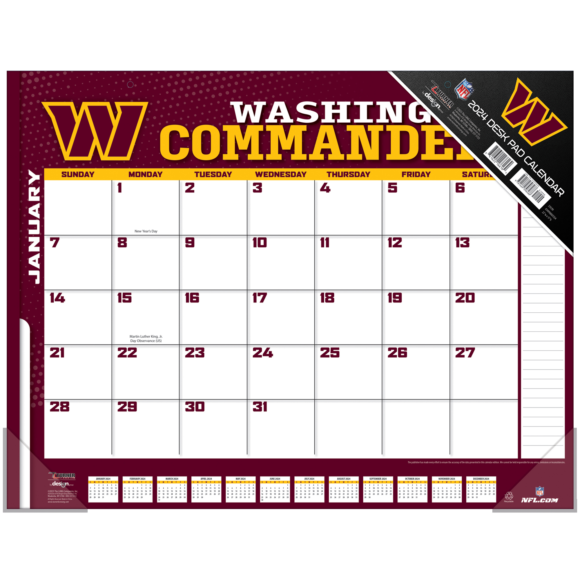 Washington Commanders 22" x 17" 2024 Desk Calendar - Walmart.com