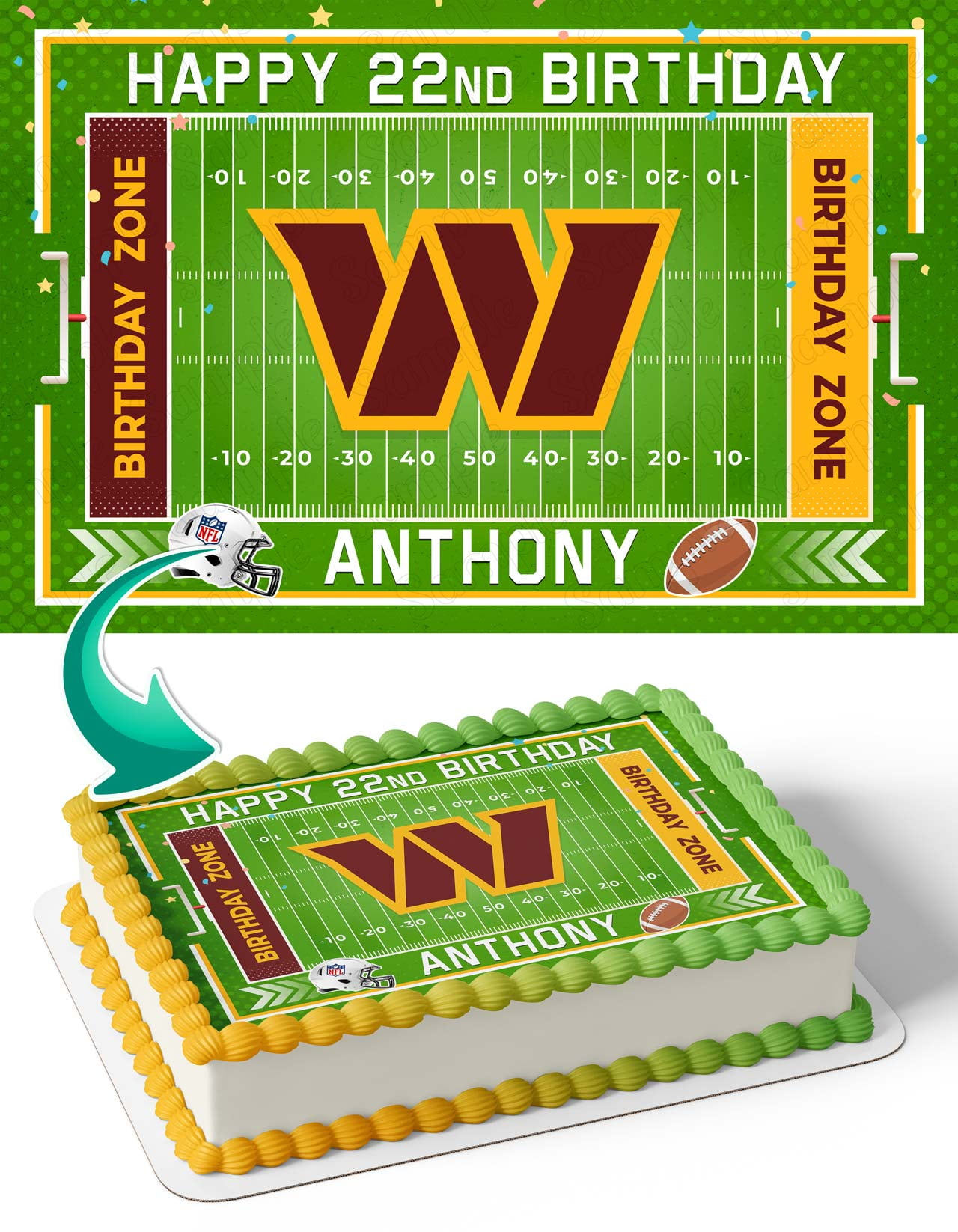 Personalizable Washington Commanders Edible Birthday Cake Image Topper ...